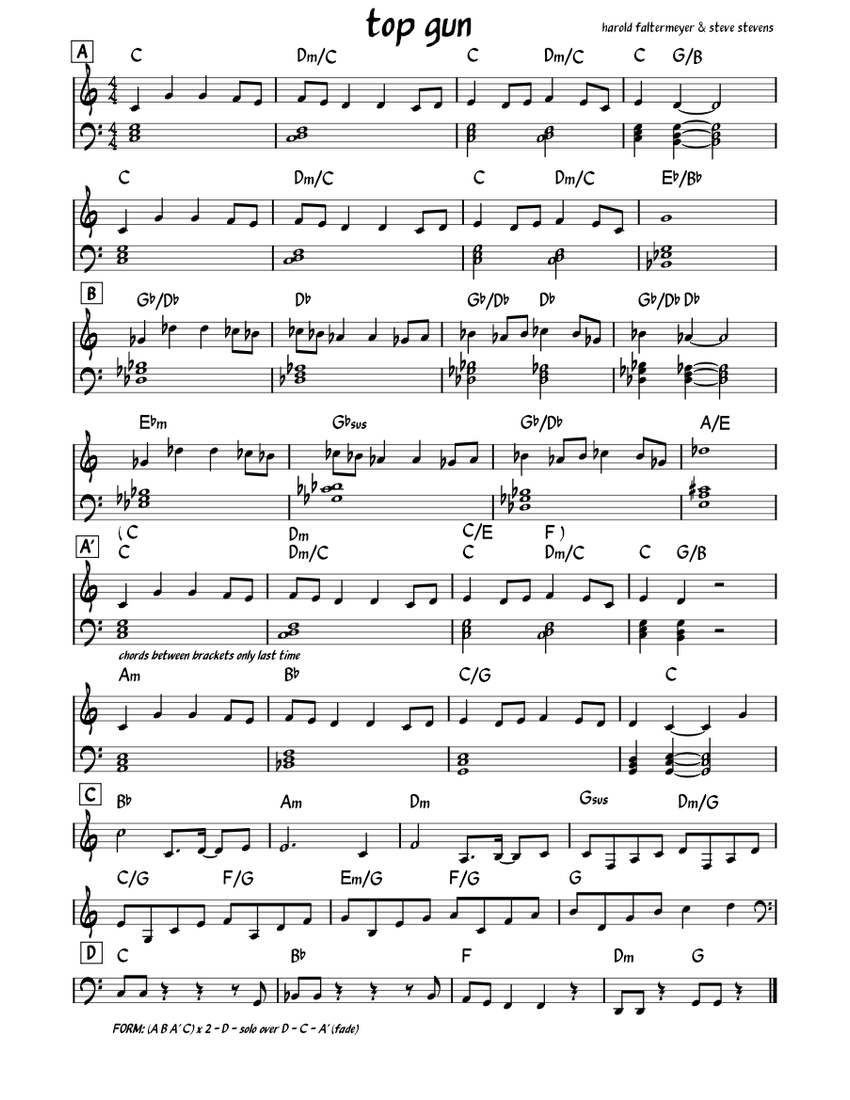 Top Gun Anthem – Harold Faltermeyer – Leadsheet Sheet Music with Chords ...