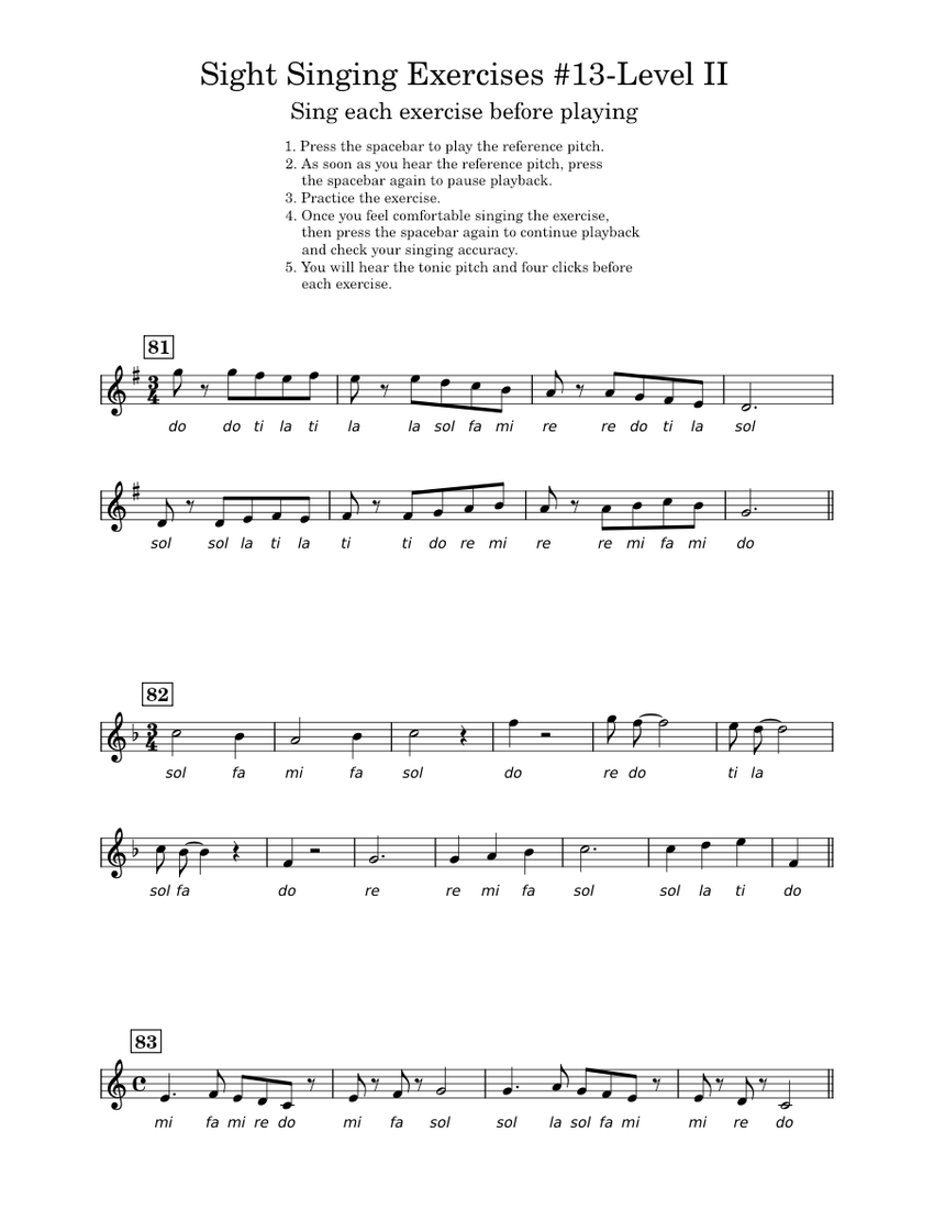 Sight Singing Exercises #13-Level II Sheet Music for Vocals (Solo ...