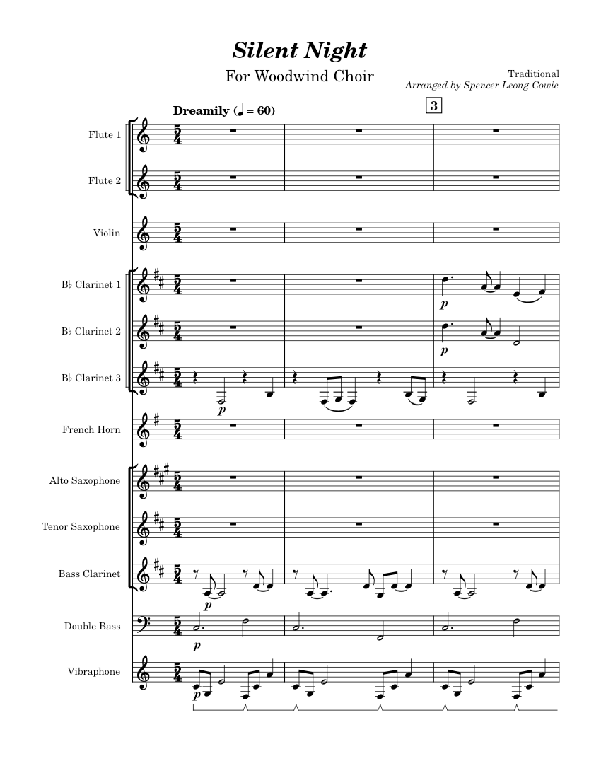 Silent Night For Woodwind Choir Sheet music for Flute, Clarinet in b ...