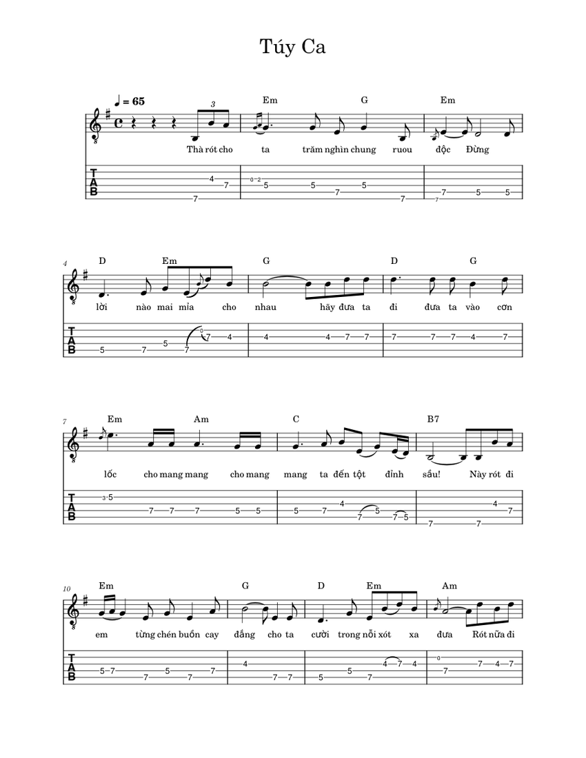 Túy Ca Sheet music for Guitar (Solo) | Musescore.com