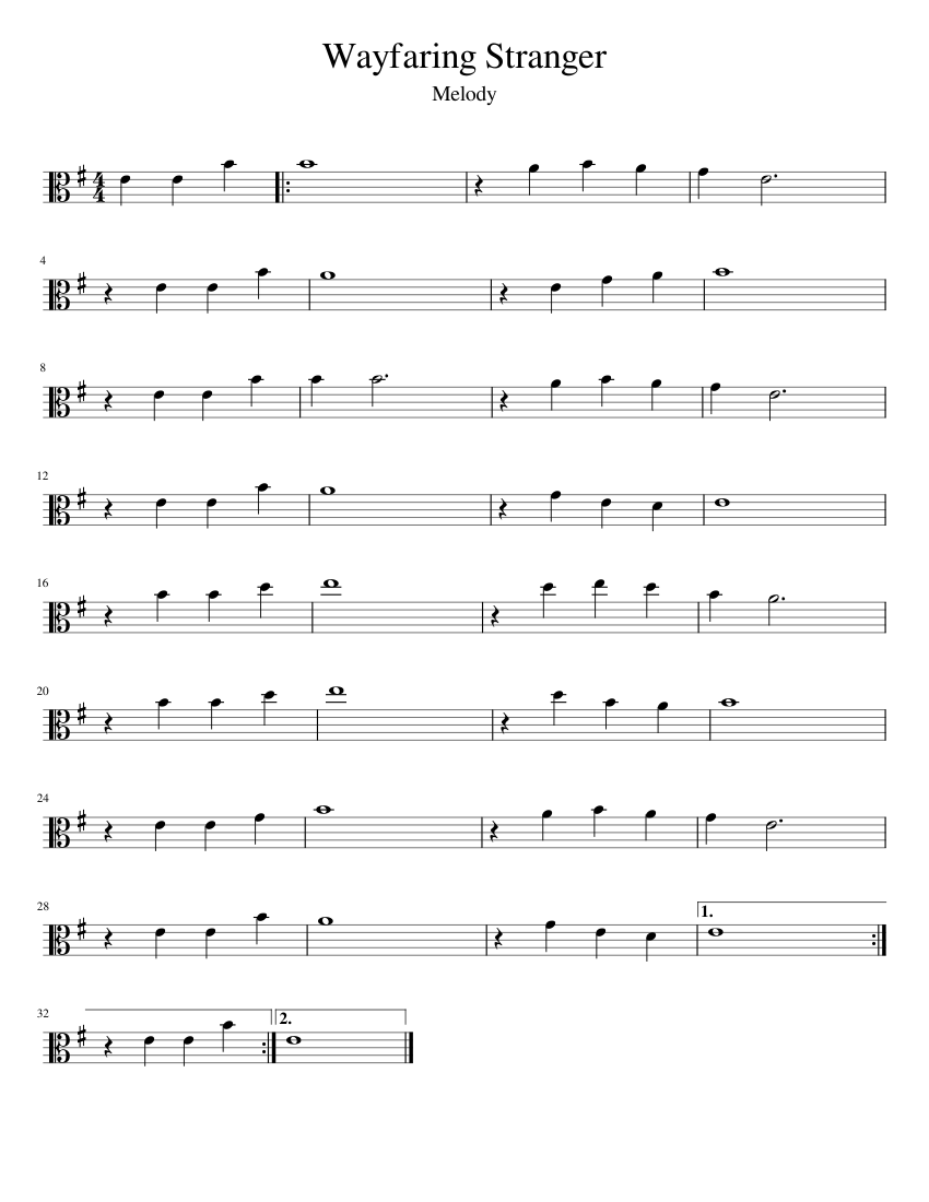 Wayfaring Stranger melody viola Sheet music for Viola (Solo ...