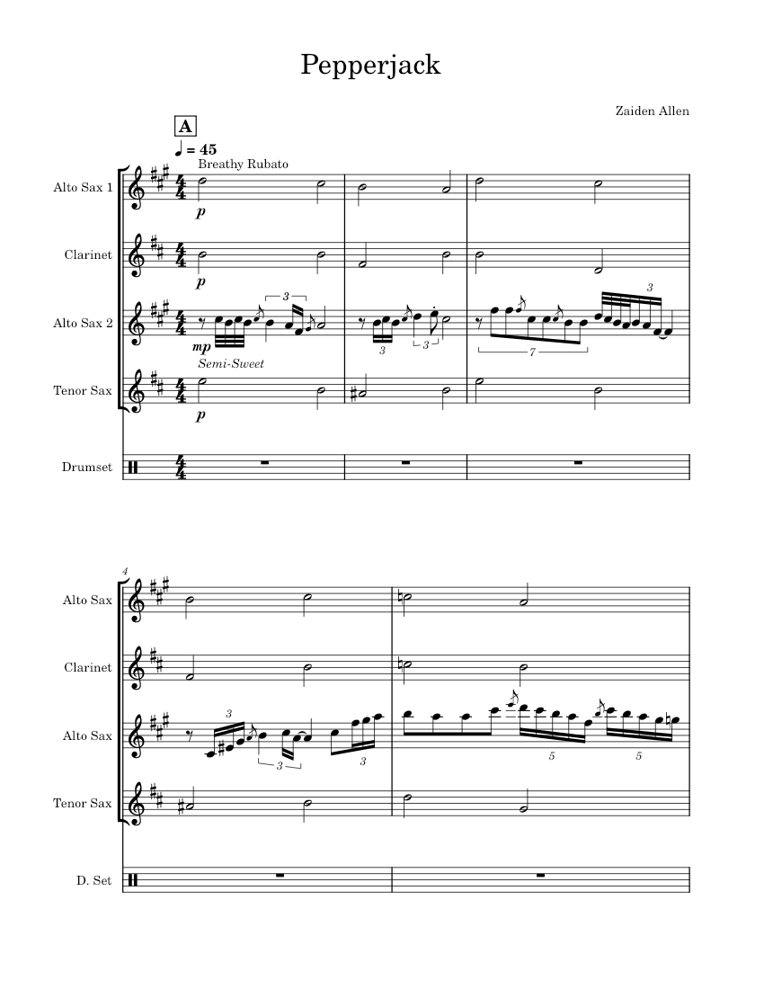 Pepperjack Sheet music for Clarinet in b-flat, Saxophone alto, Saxophone tenor, Drum group ...