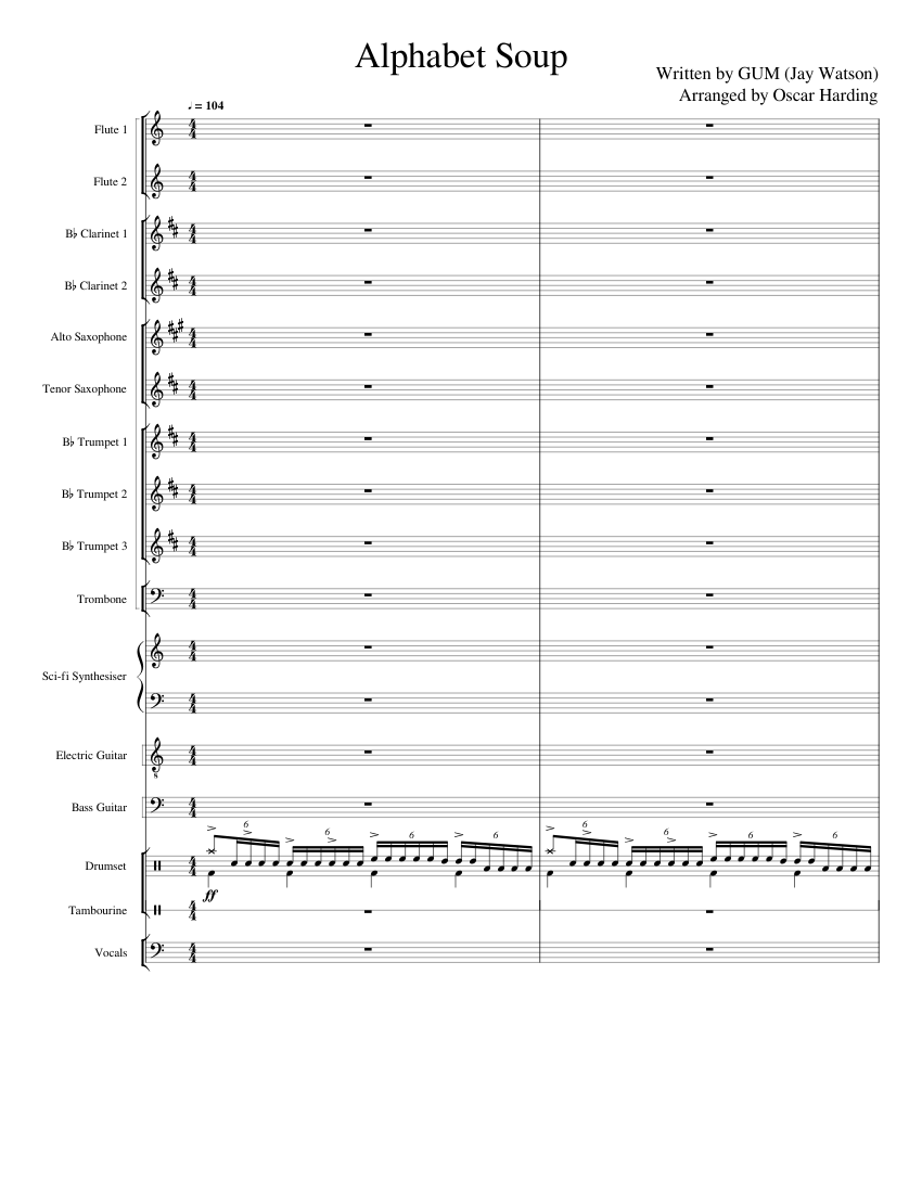 Alphabet Soup Sheet music for Trombone, Male, Tambourine, Flute & more ...