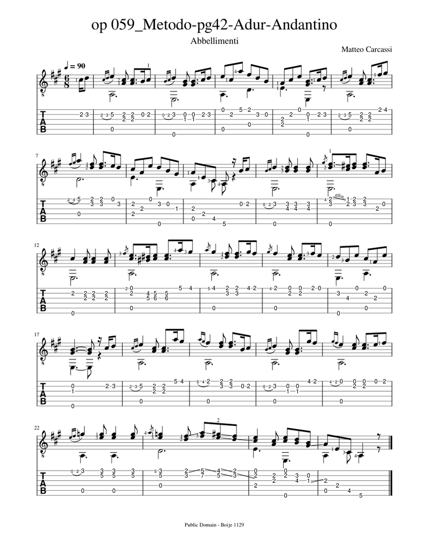 Metodo, op 59, pg 42, 2 Andantino by Matteo Carcassi Sheet music for ...