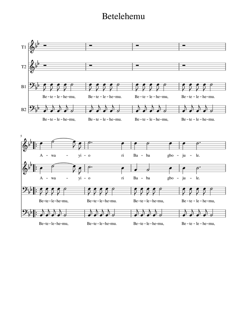 Betelehemu Sheet Music for Piano (Mixed Quartet) | MuseScore.com