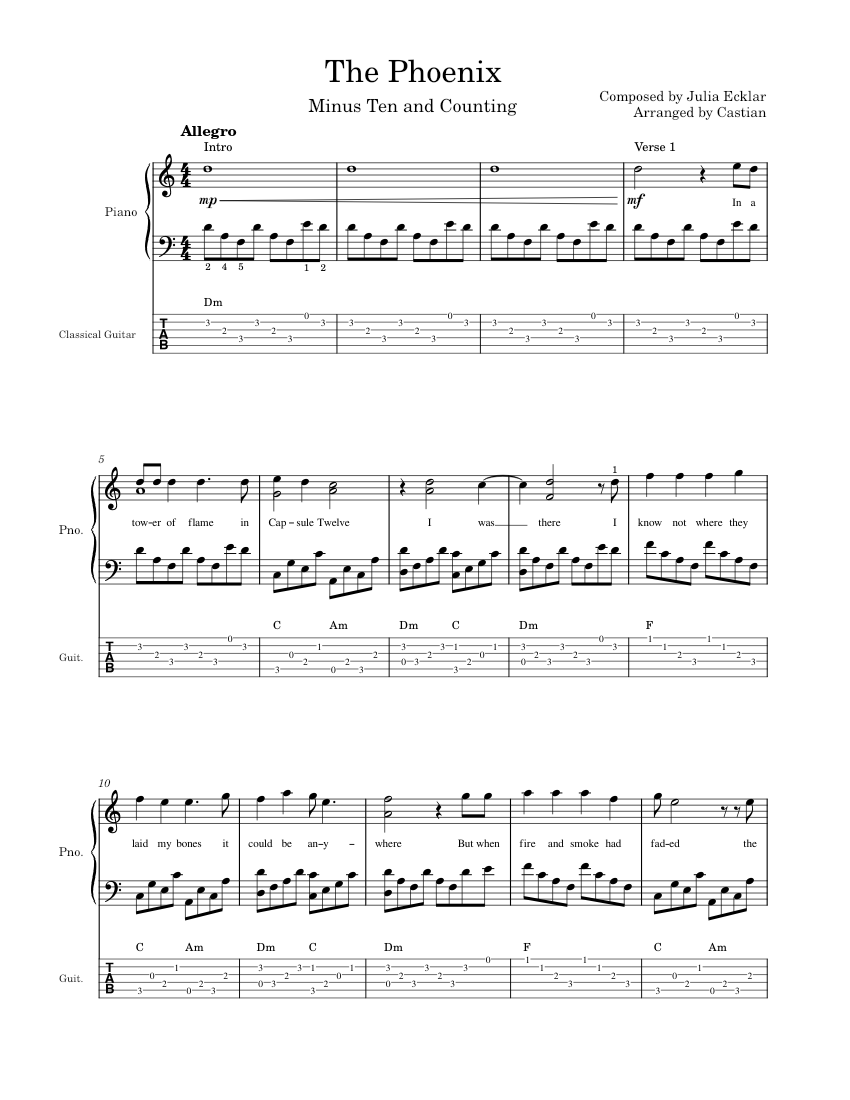 The Phoenix - Julia Ecklar Sheet music for Piano, Guitar (Mixed Duet ...