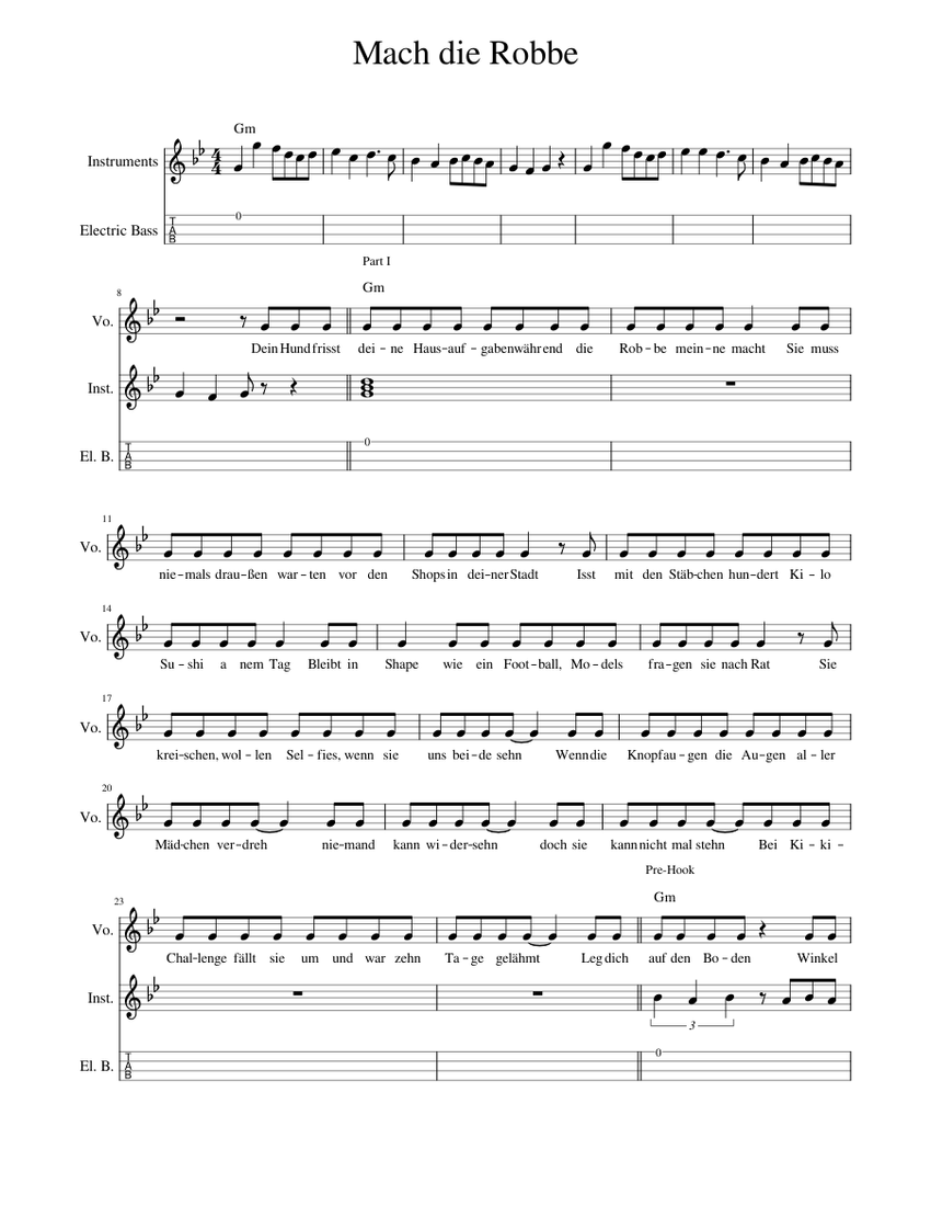 Mach die Robbe (Julien Bam) Sheet Music and Tab with Chords for Piano ...