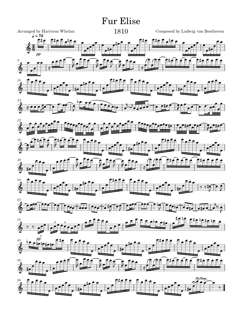 Fur Elise Sheet Music for Flute (Solo) | MuseScore.com