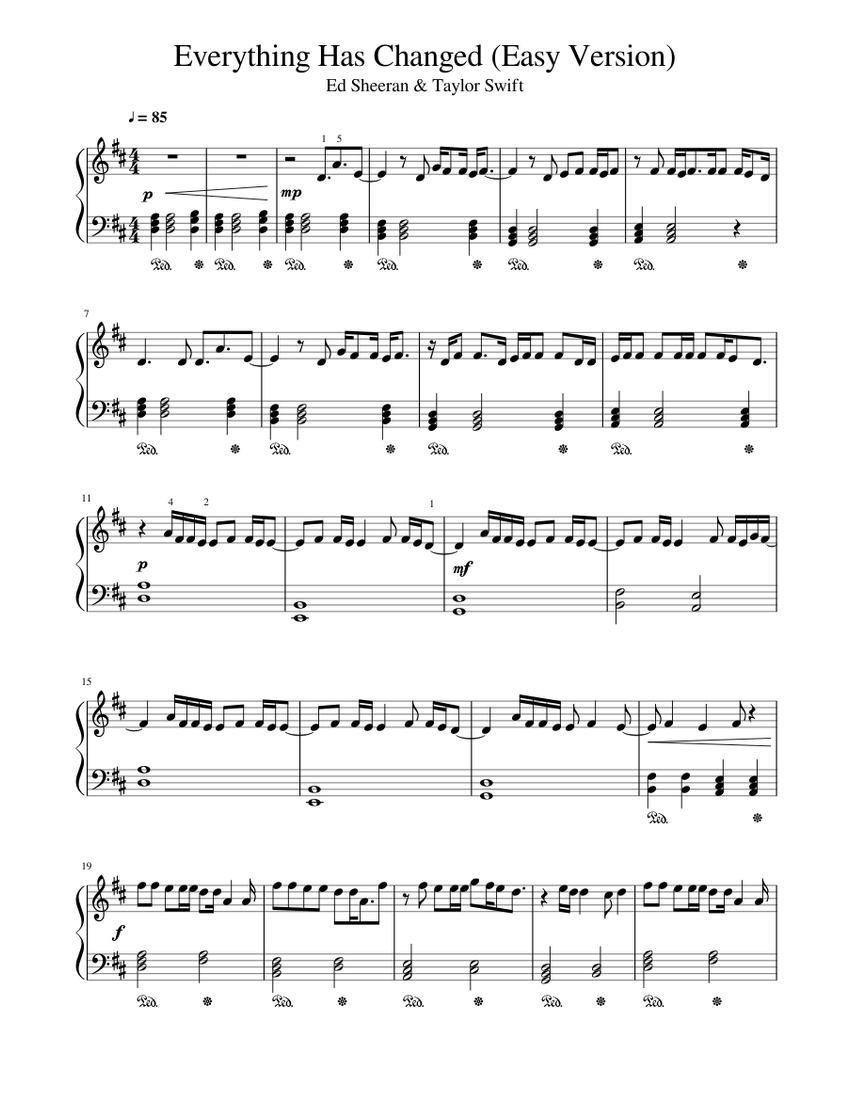 Everything Has Changed (feat. Ed Sheeran) - Taylor Swift Sheet Music ...