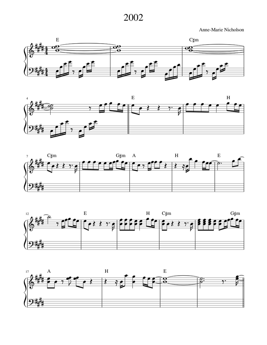 2002 Anne-Marie_piano Sheet music for Piano (Solo) | Musescore.com