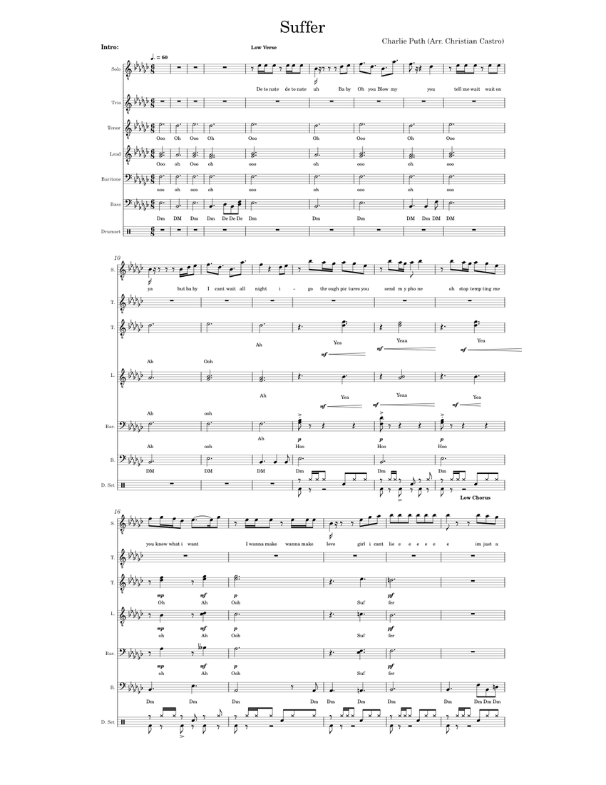 Suffer Sheet Music for Tenor, Bass voice, Baritone, Drum group (A ...