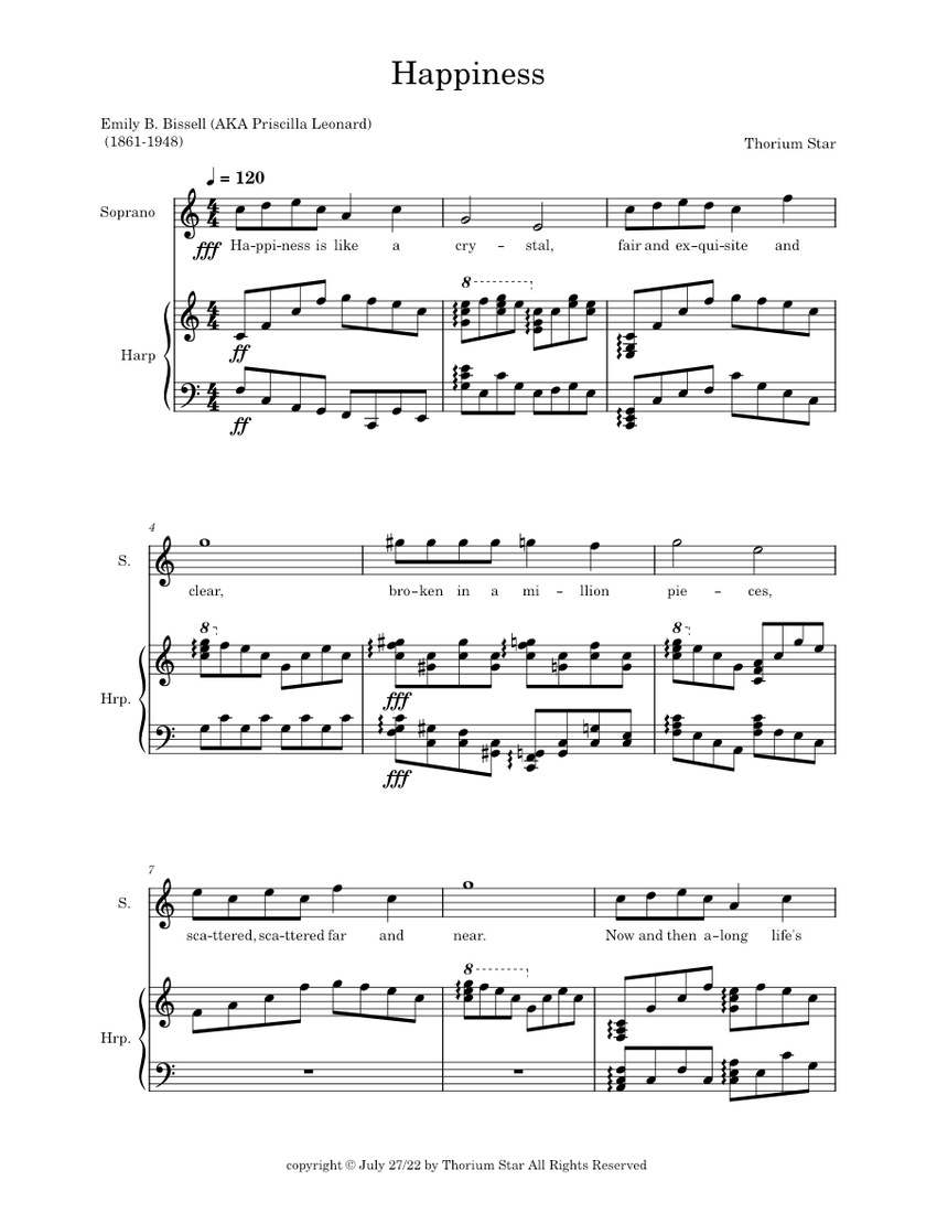 Happiness Sheet Music for Soprano, Harp (Mixed Duet) | MuseScore.com