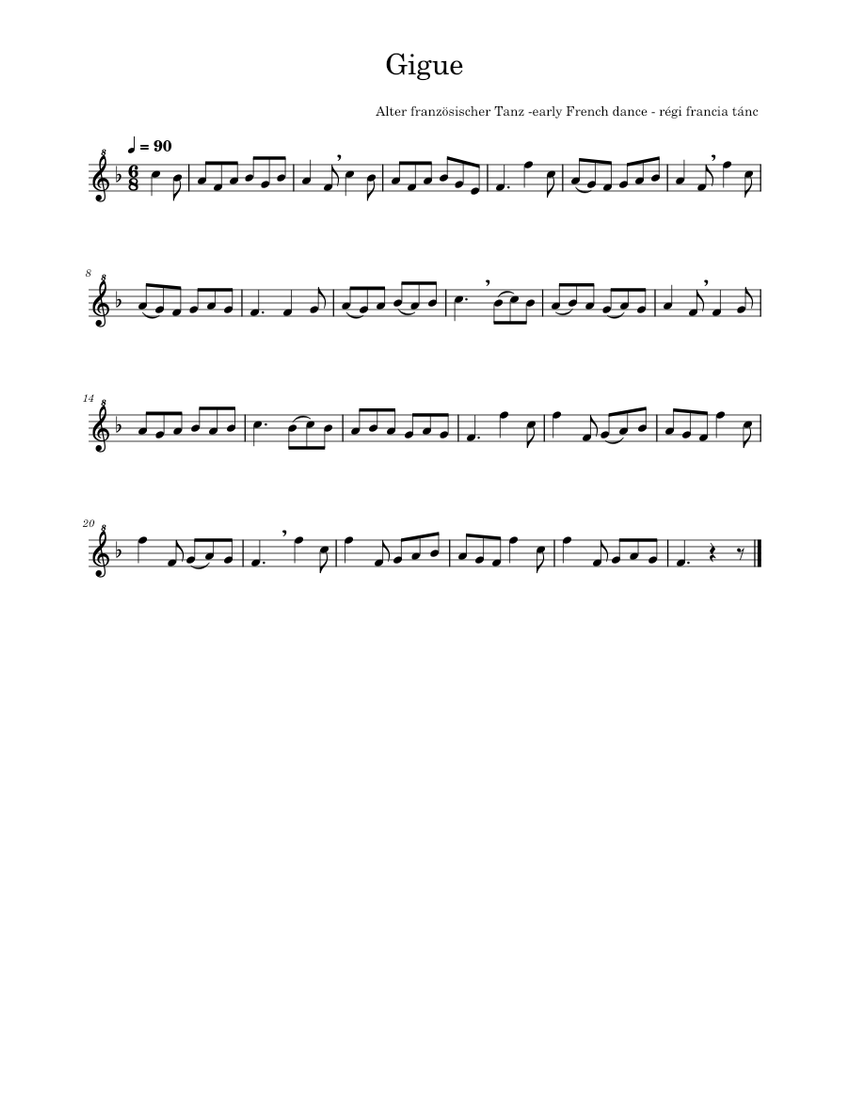 Gigue Sheet Music for Recorder (Solo) | MuseScore.com