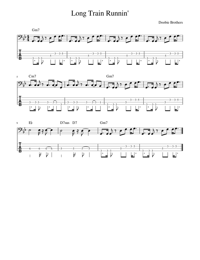 Long_Train_Runnin' Sheet music for Bass guitar (Mixed Duet) | Musescore.com