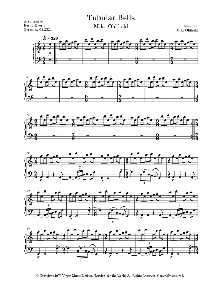 Tubular bells – Mike Oldfield Sheet music for Piano (Solo) | Musescore.com