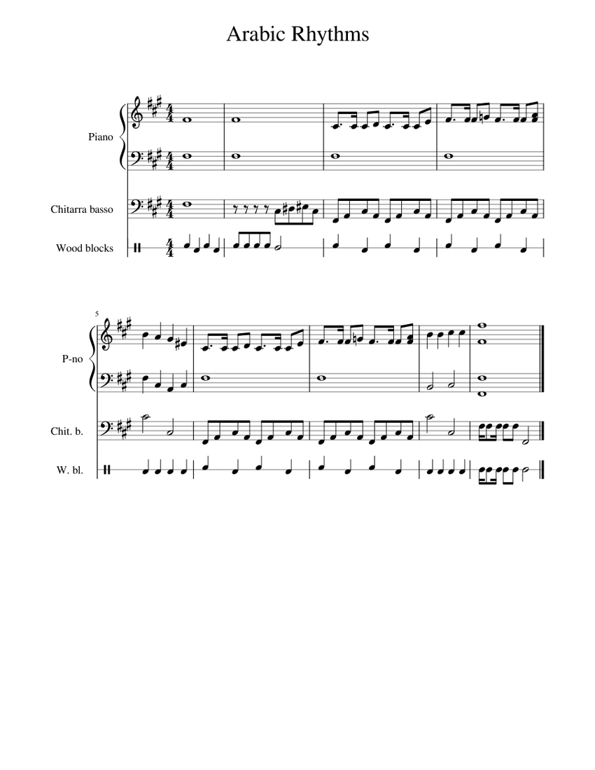 Arabic Rhythms Sheet Music for Piano, Bass guitar, Woodblock (Mixed ...