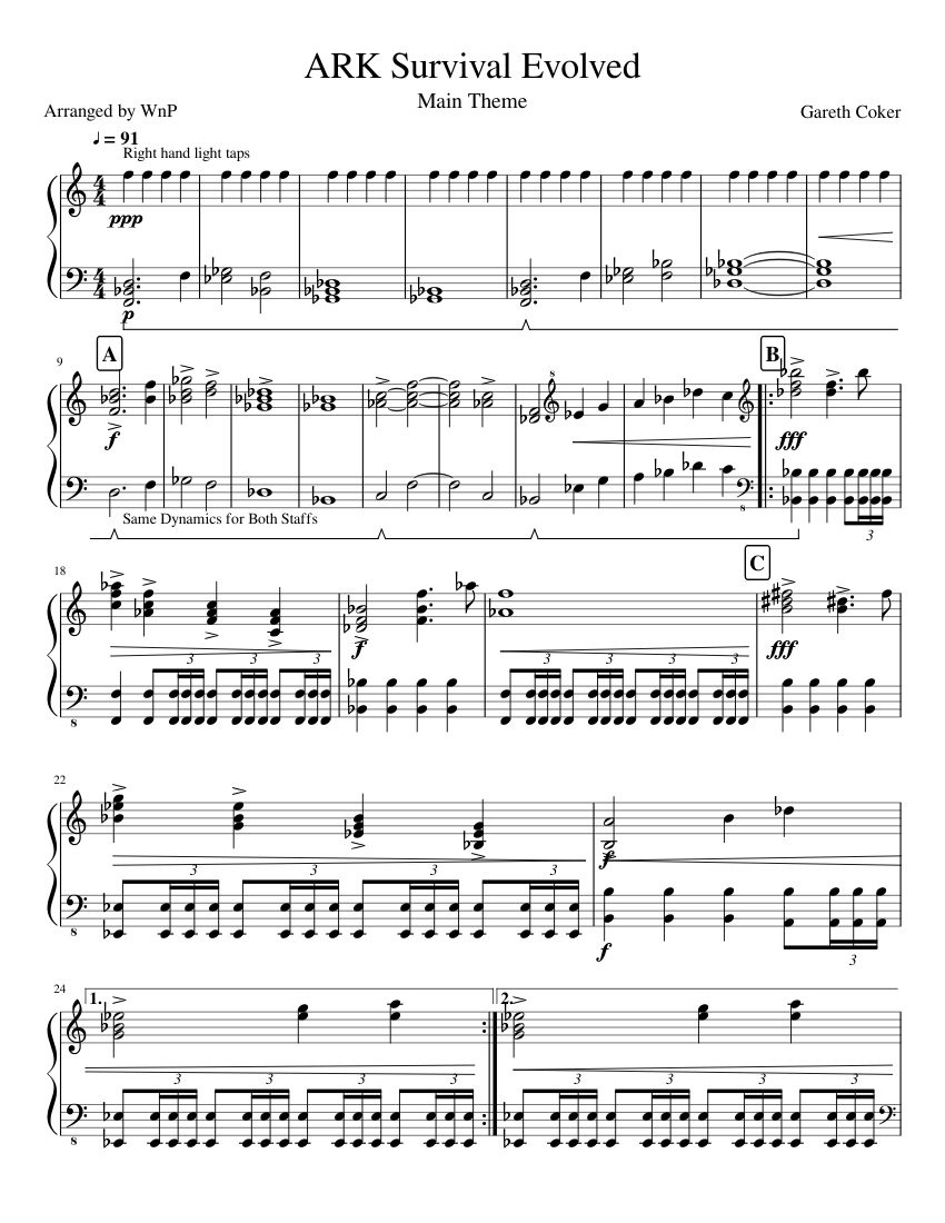 ARK Survival Evolved Main Theme Sheet Music for Piano (Solo ...