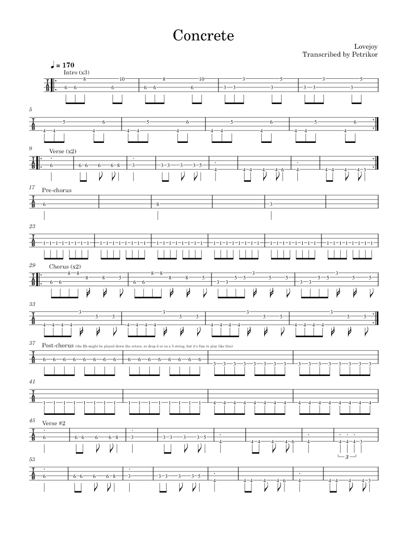 Concrete – Lovejoy Sheet Music and Tab for Bass guitar (Solo ...
