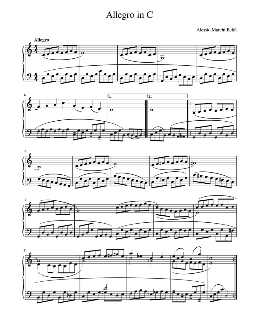 Allegro in C Sheet music for Piano (Solo) Easy | Musescore.com
