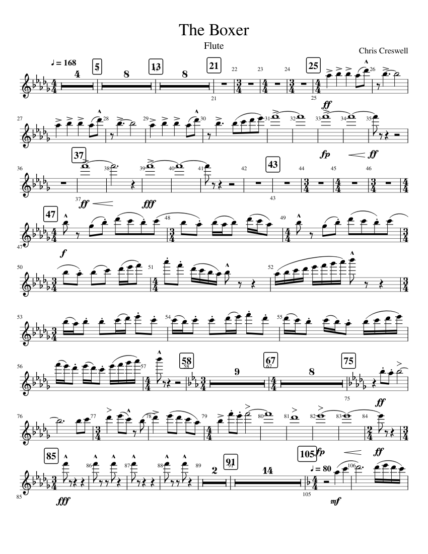 The Boxer - Flute 1 Sheet Music for Flute (Solo) | MuseScore.com