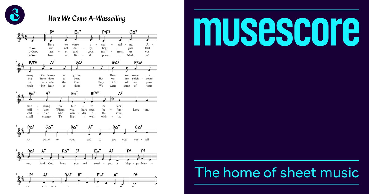 Here We Come A-Wassailing Sheet Music with Chords for Piano (Solo) easy ...