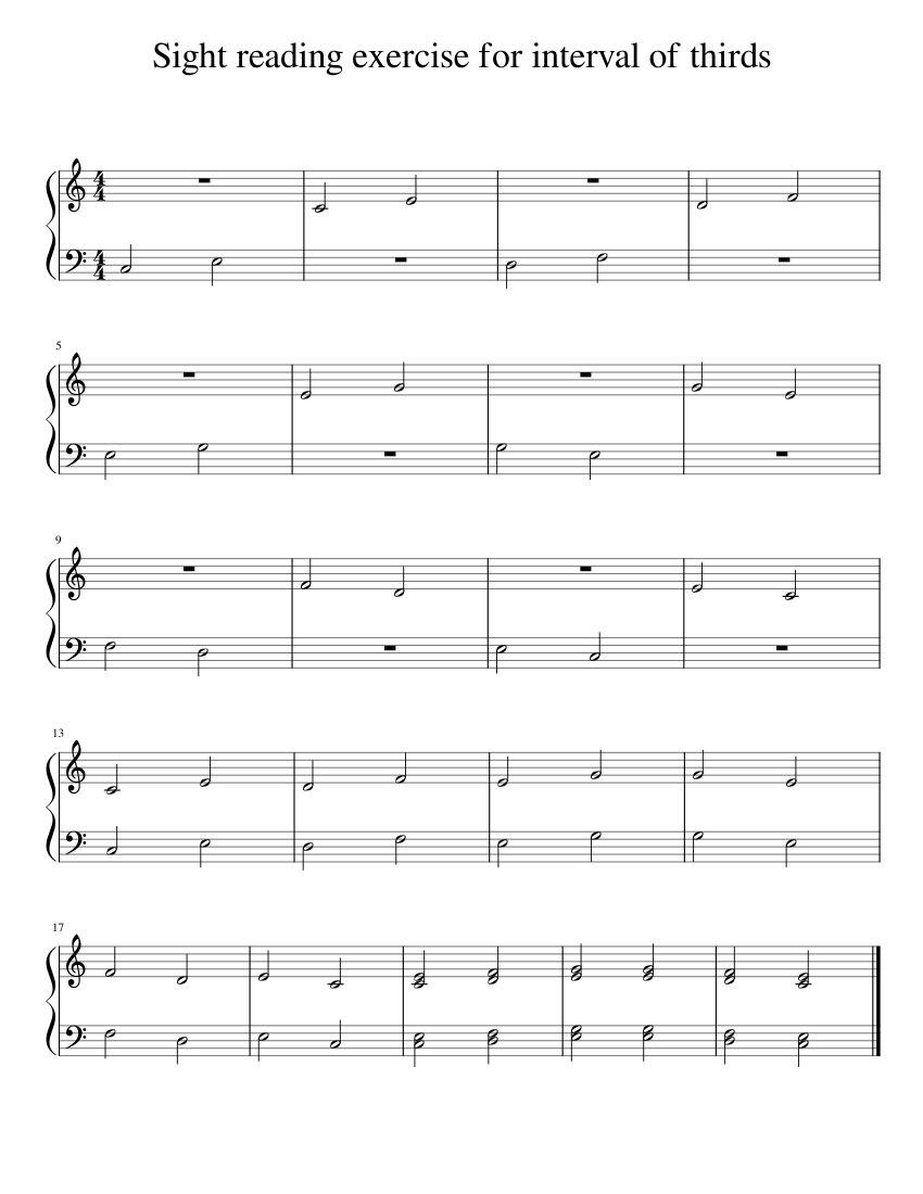 Sight reading exercise for interval of thirds Sheet music for Piano ...