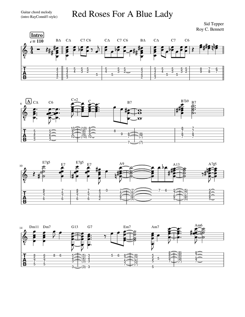 Red Roses For A Blue Lady (guitar chord melody) Sheet Music and Tab for ...