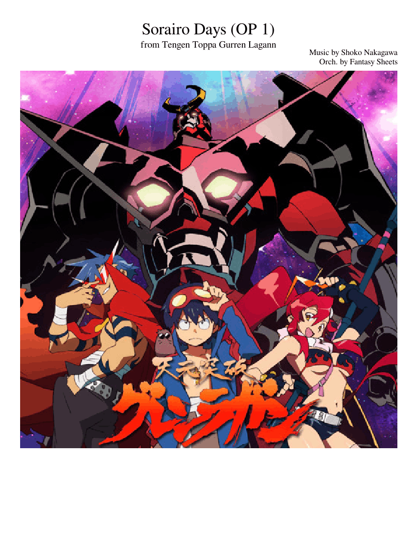 Tengen Toppa Gurren Lagann - Sorairo Days (OP 1) Sheet music for ...