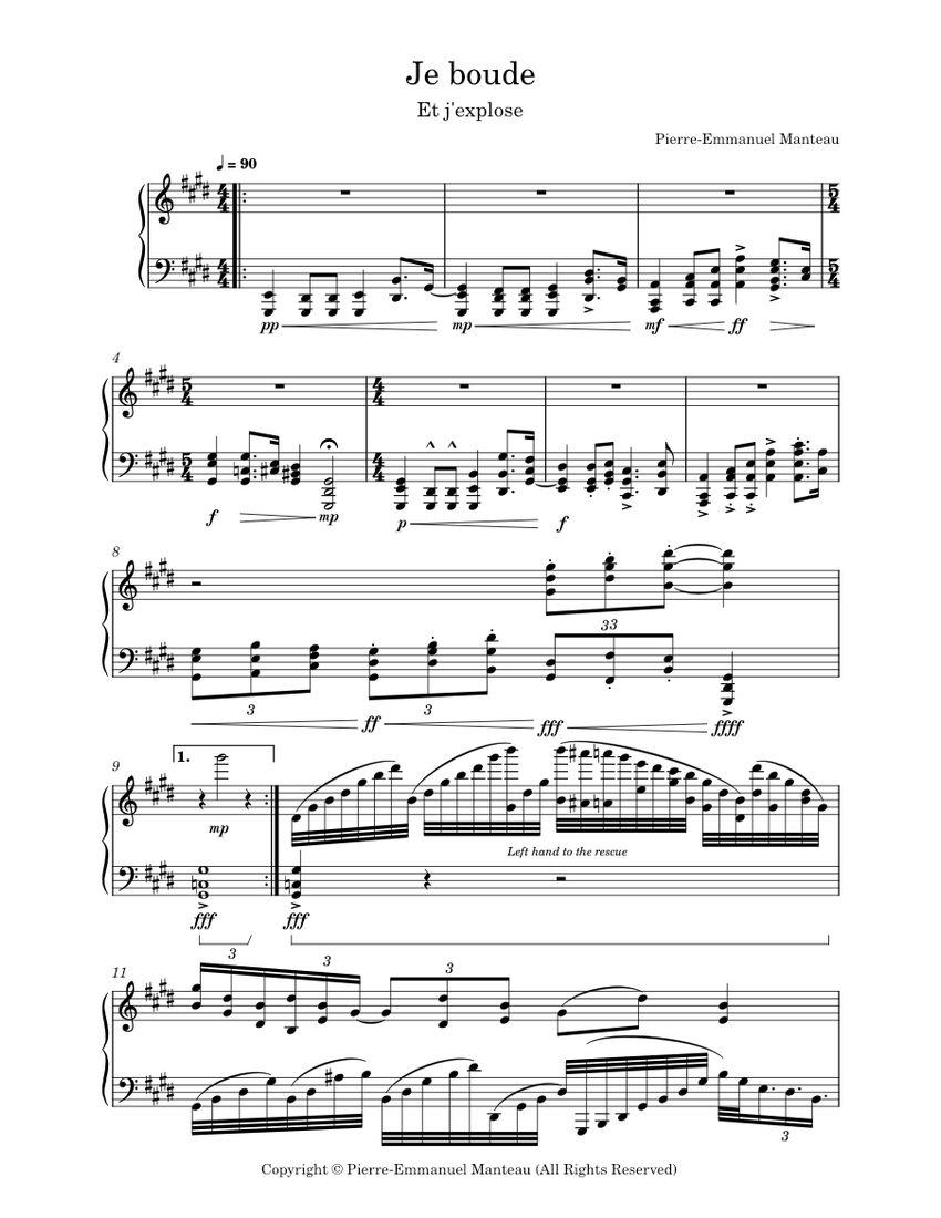 Je boude - Pierre-Emmanuel Manteau Sheet music for Piano (Solo ...