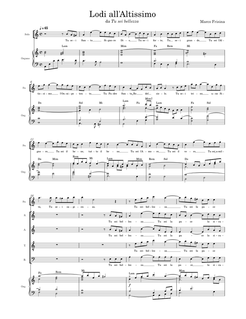 Lodi all'Altissimo – Marco Frisina Sheet music for Soprano, Alto, Tenor ...