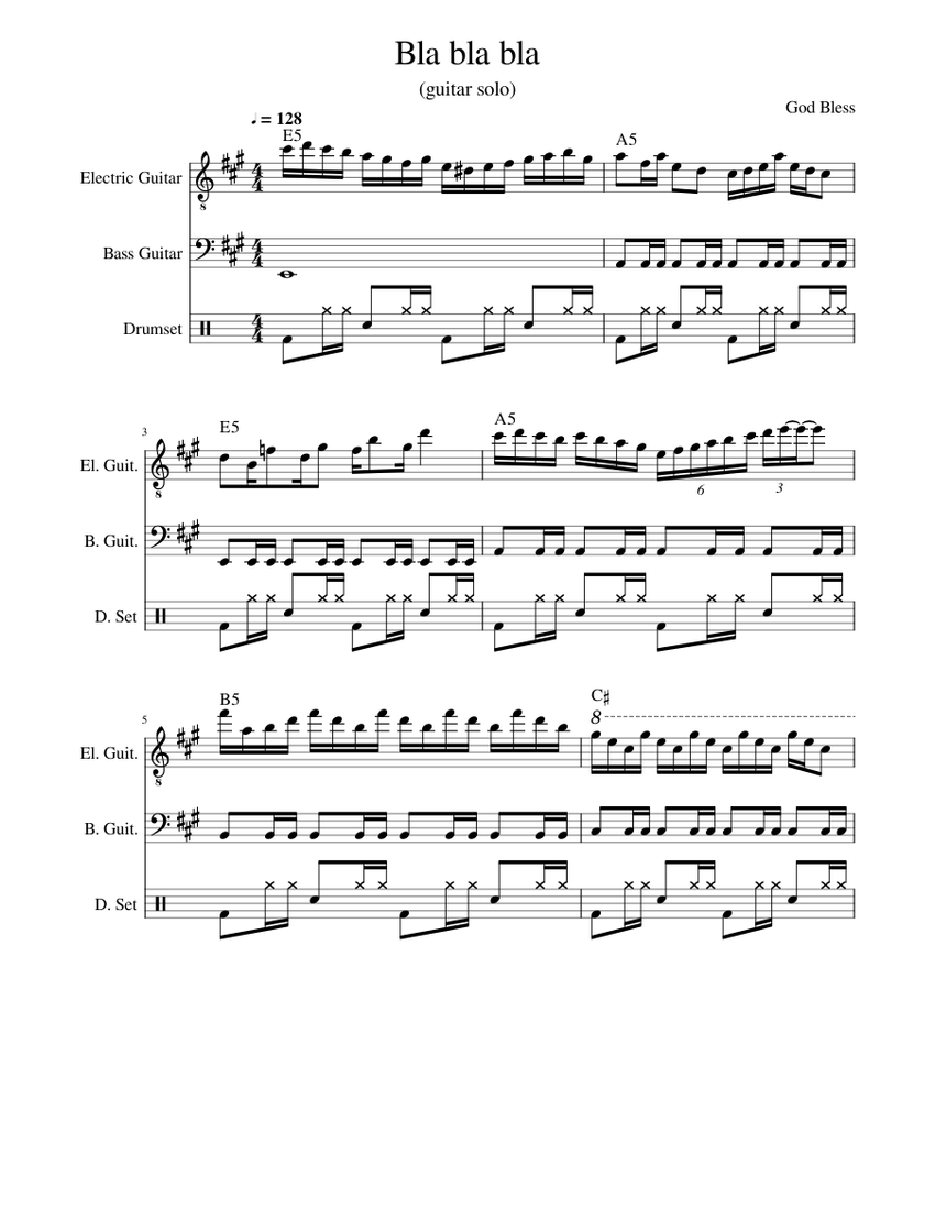 Bla bla bla Sheet music for Guitar, Bass guitar, Drum group (Mixed Trio ...