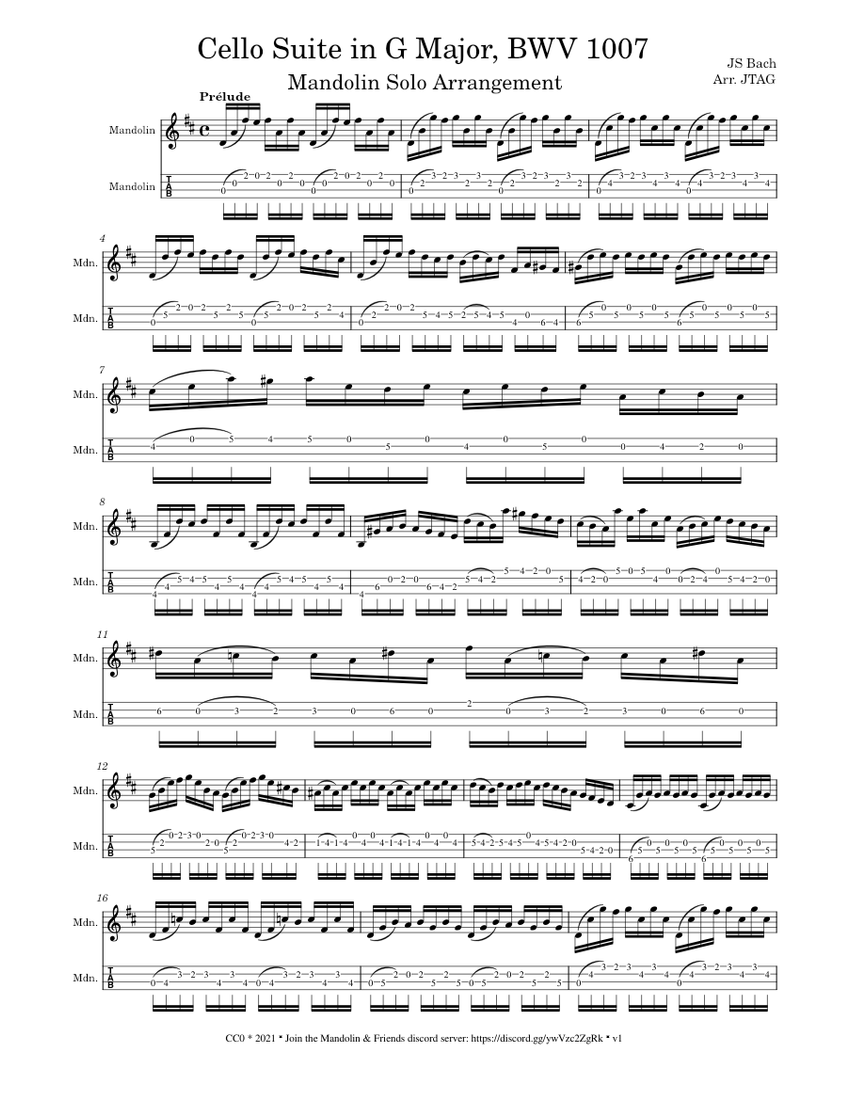 Cello Suite No.1 in G major, BWV 1007 - Johann Sebastian Bach Sheet ...