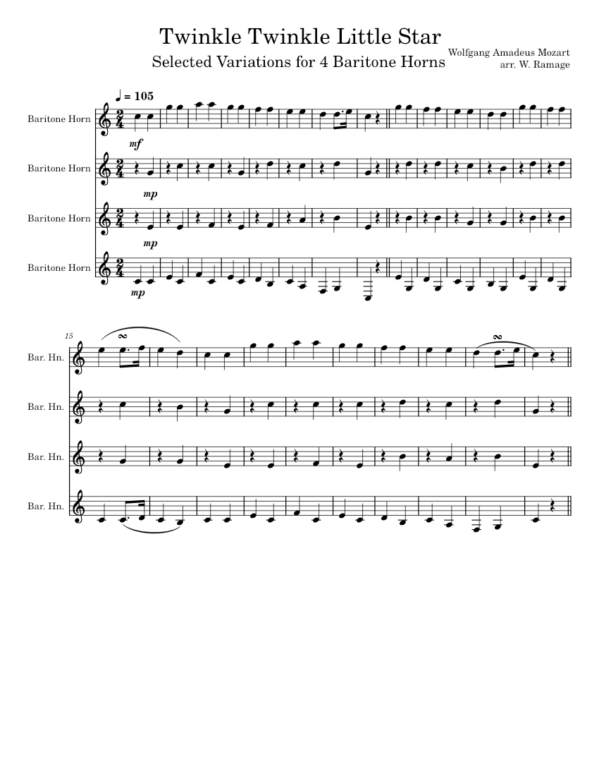 Selected Variations on Twinkle Twinkle Little Star V1 Sheet music for ...