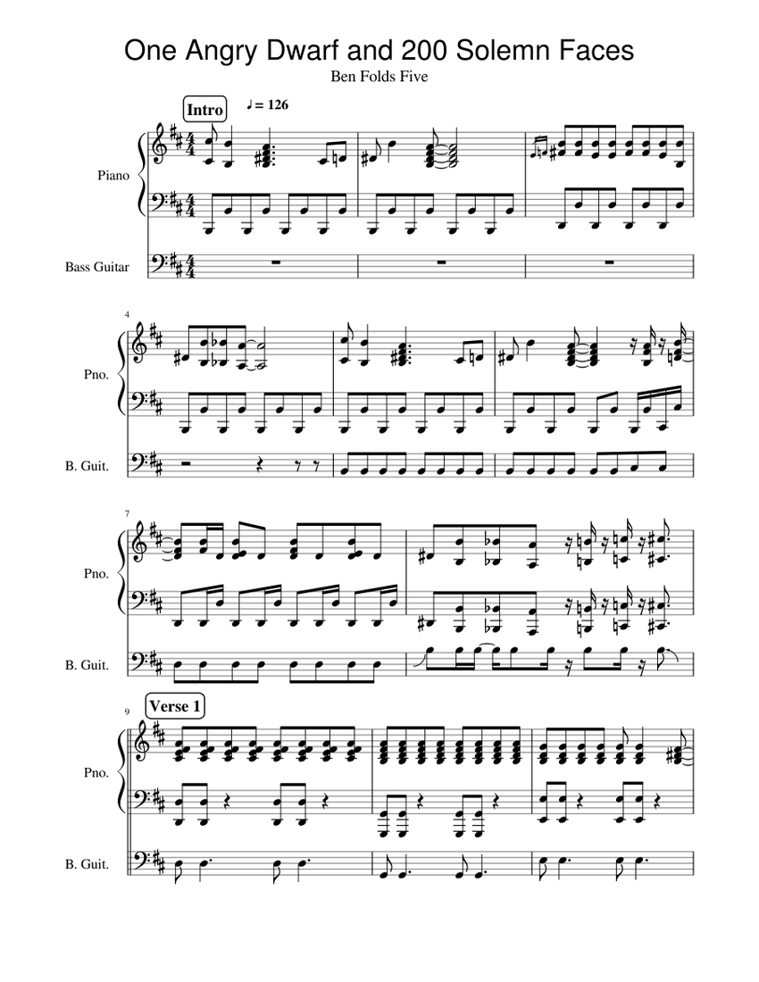 One Angry Dwarf and 200 Solemn Faces - Ben Folds Five Sheet Music for ...