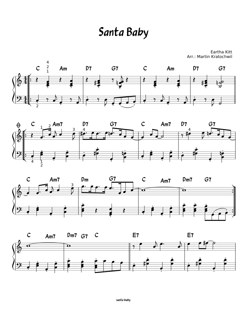 Santa baby – Eartha Kitt Sheet music for Piano (Solo) | Musescore.com