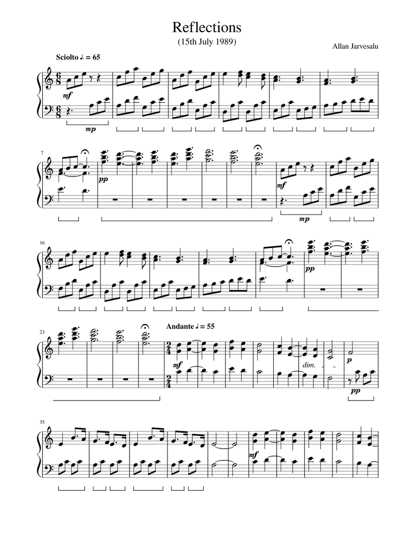 Reflections Sheet Music for Piano (Solo) Easy | MuseScore.com