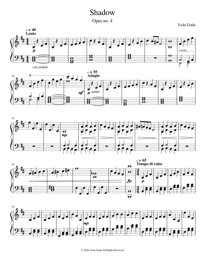 Shadow Sheet Music for Piano (Solo) Easy | MuseScore.com