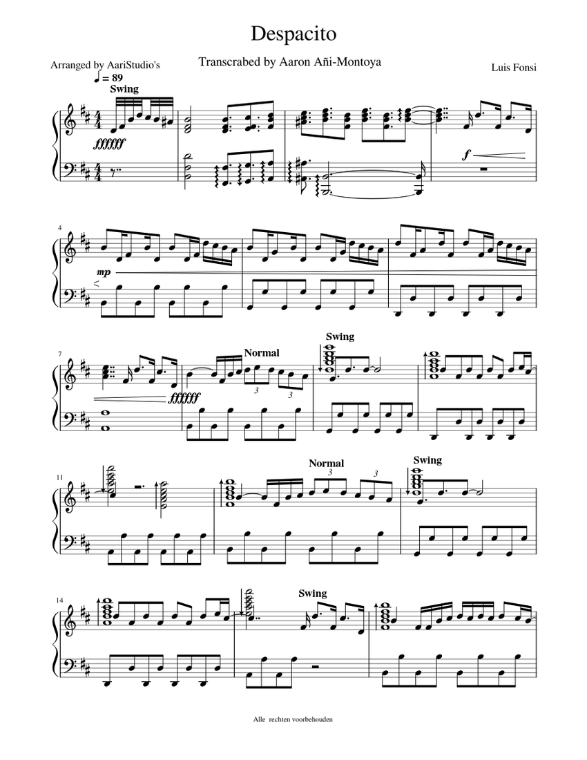 Despacito Sheet Music for Piano (Solo) | MuseScore.com