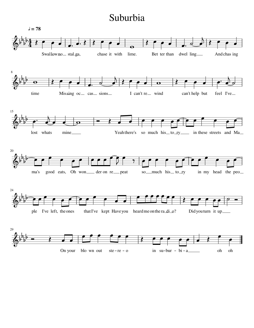 Suburbia Sheet Music for Piano (Solo) Easy | MuseScore.com