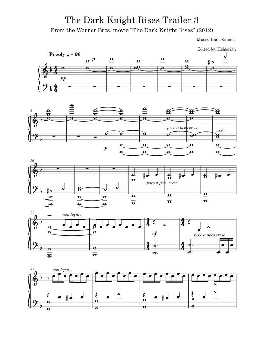 The Dark Knight Rises Trailer 3 – Hans Zimmer Sheet music for Piano ...