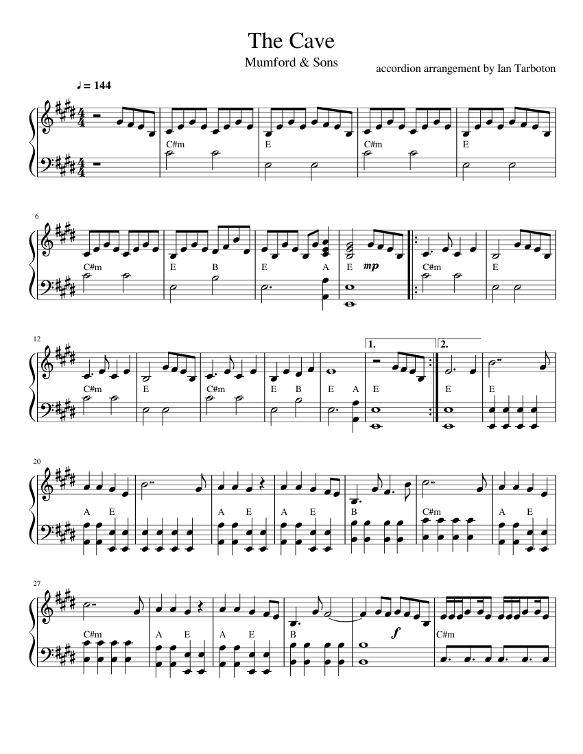 Mumford Sons - The Cave Sheet Music for Piano (Solo) | MuseScore.com
