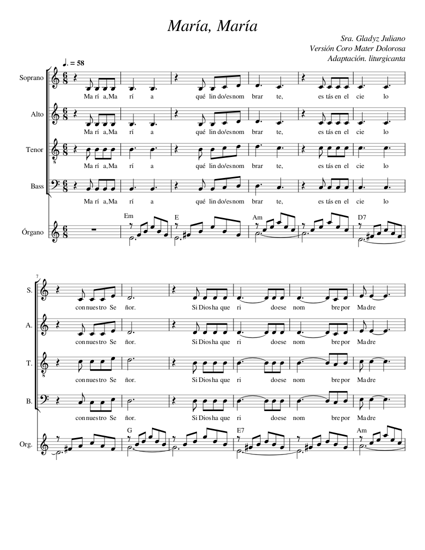 María, María Sheet music for Soprano, Alto, Tenor, Bass voice & more ...