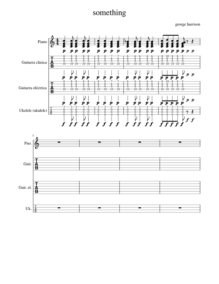something Sheet music for Piano, Guitar, Ukulele (Mixed Quartet ...
