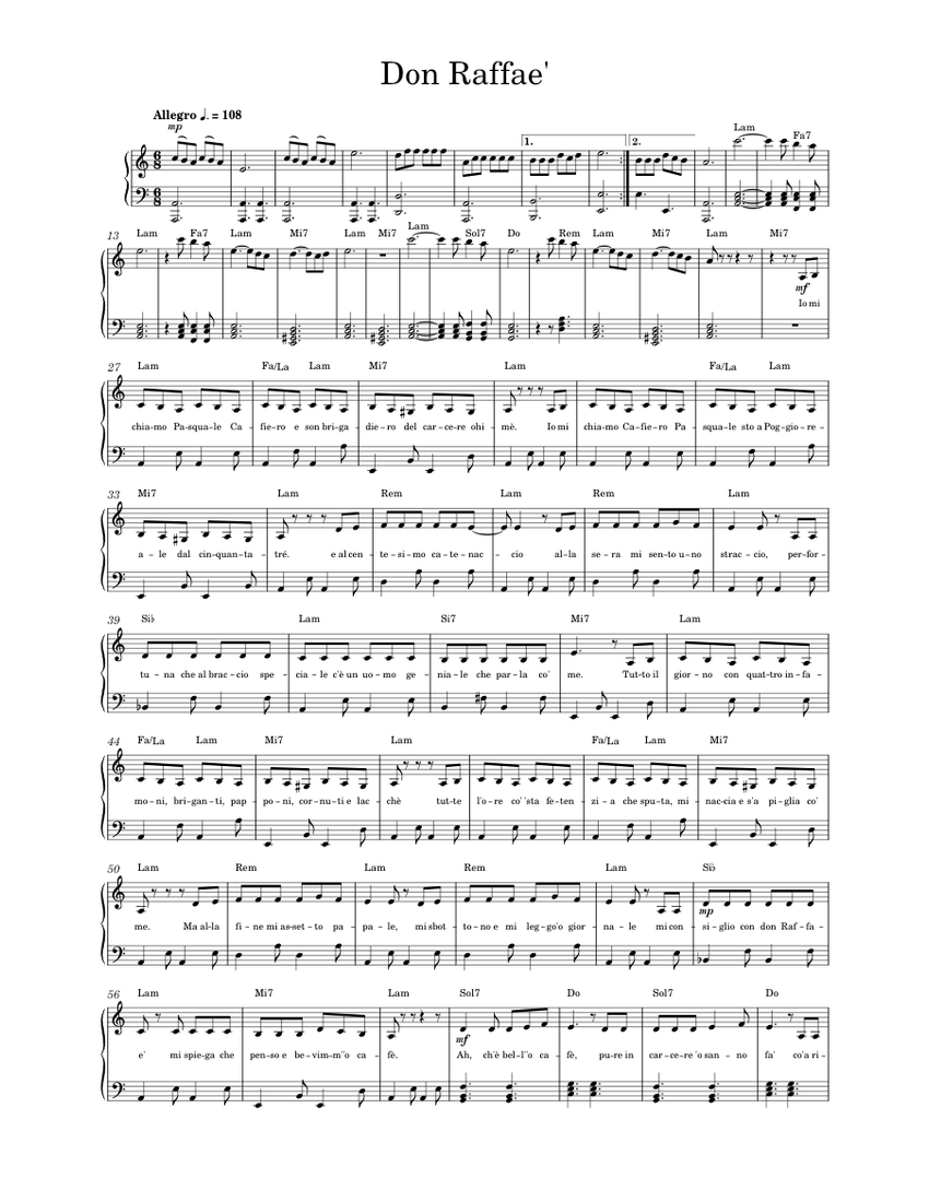 Don Raffae' – Fabrizio De Andrè Sheet music for Piano (Solo ...