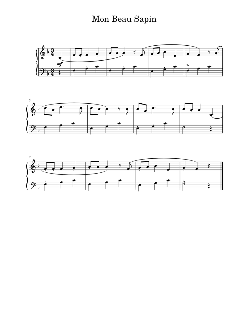 Mon beau Sapin Sheet music for Piano (Solo) Easy | Musescore.com