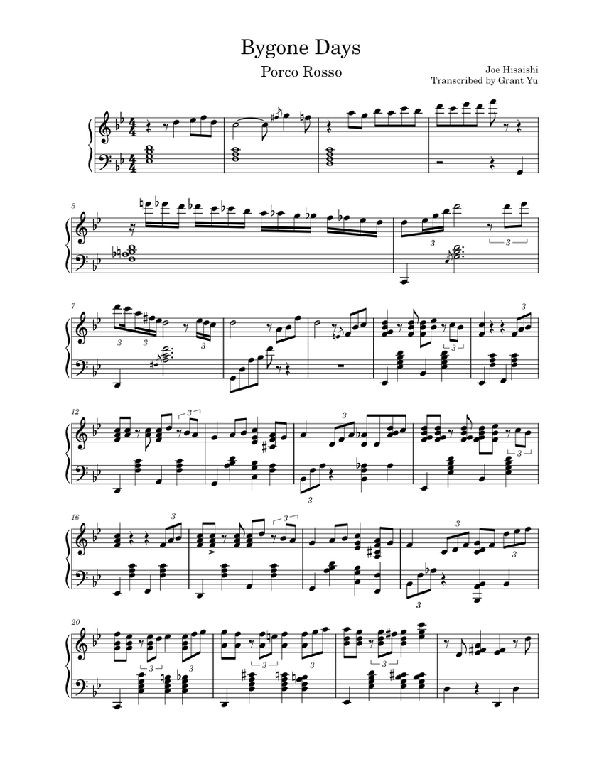 Bygone Days – Joe Hisaishi Bygone Days Sheet music for Piano (Solo ...