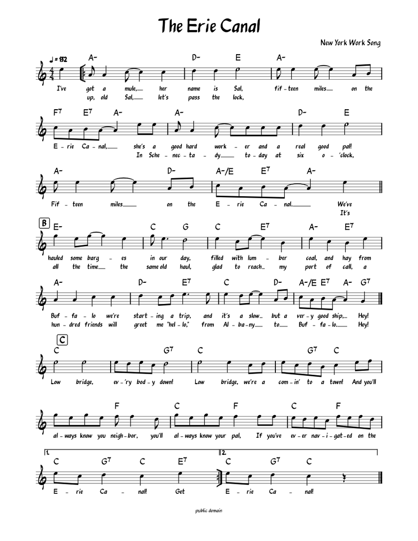The Erie Canal (Lead sheet with lyrics ) Sheet Music with Chords for ...