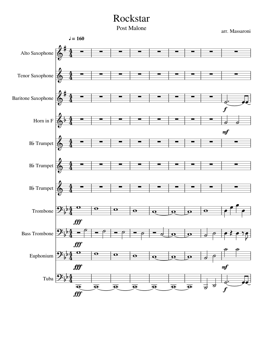 Rockstar Sheet music for Trombone, Euphonium, Tuba, Trombone bass ...