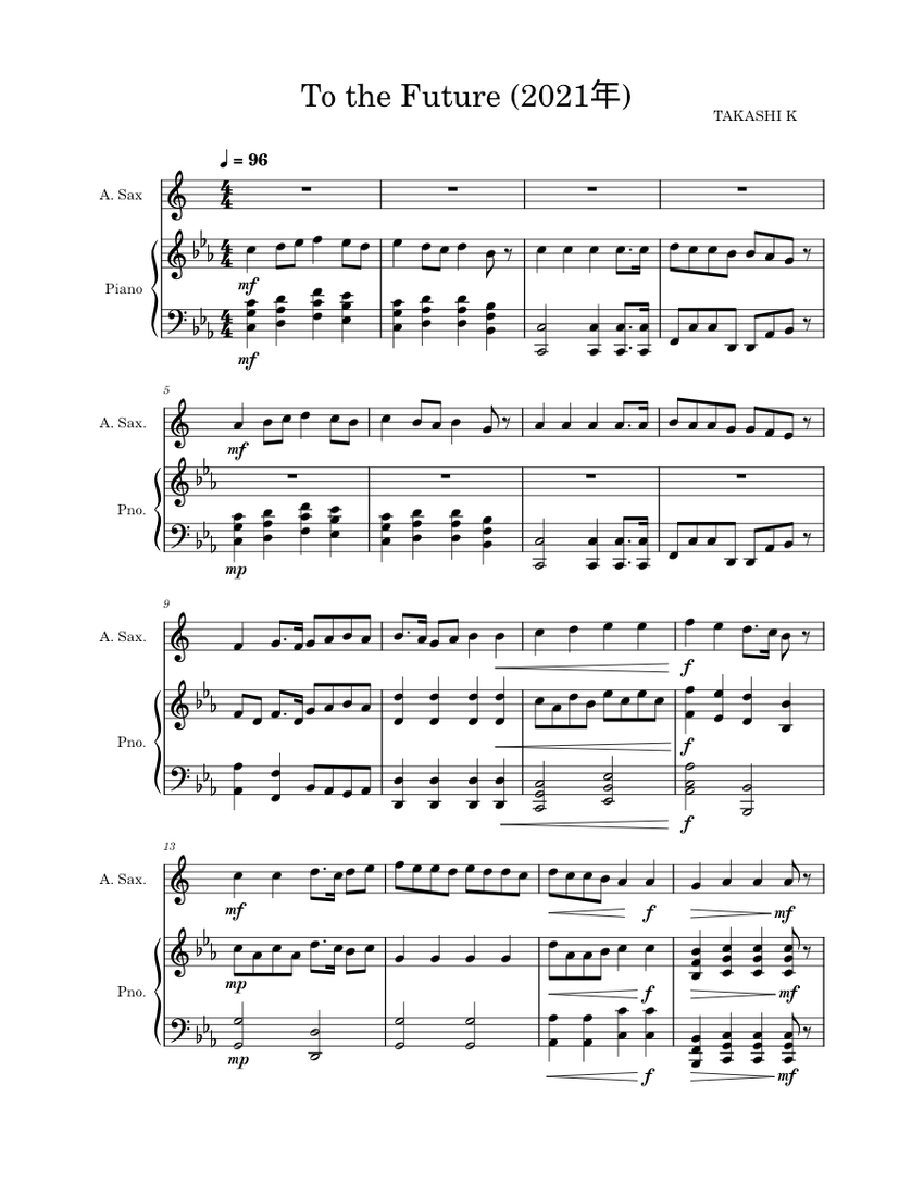 To the Future 2021 Sheet music for Piano, Saxophone alto (Mixed Duet ...