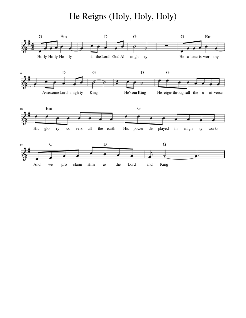 He Reigns (Holy Holy Holy) Sheet Music for Piano (Solo) Easy ...